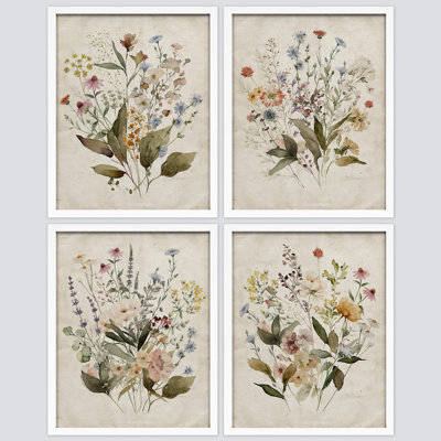 IDEA4WALL Vibrant Wildflower IDEA4WALL Framed Colorful Wildflower Forest Bouquet Wall Art, Set ...